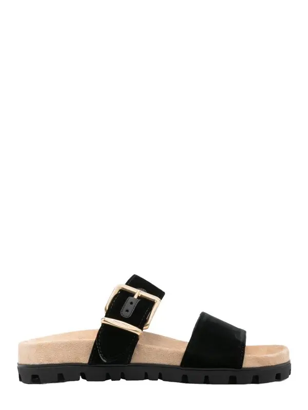 Miu Miu Suede Buckle Slides - Nero