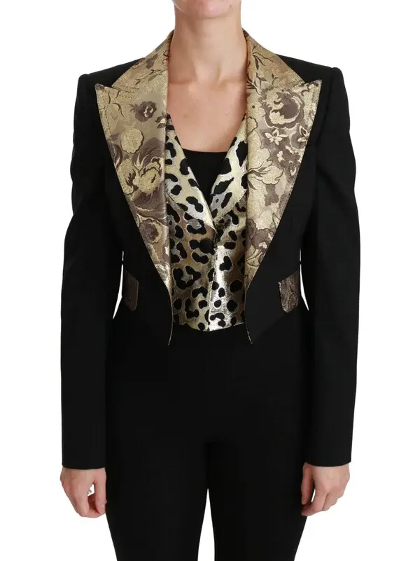 Dolce & Gabbana Jacquard Vest Blazer Wool Jacket - Black