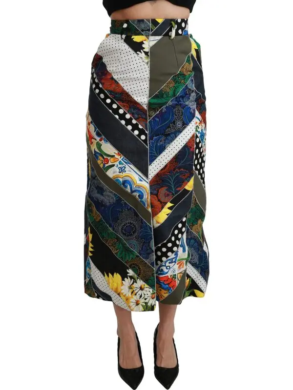 Dolce & Gabbana Silk Geometric High Waist Maxi Skirt - Multicolor