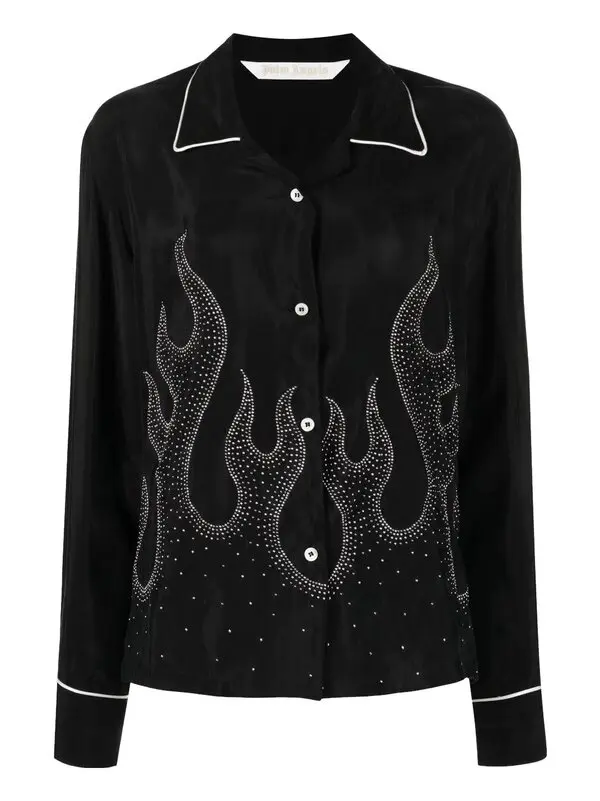 Palm Angels Flame-embroidered Shirt - Black,silver