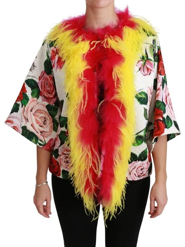 Dolce & Gabbana Floral Jacket With Fur Detailing - White
