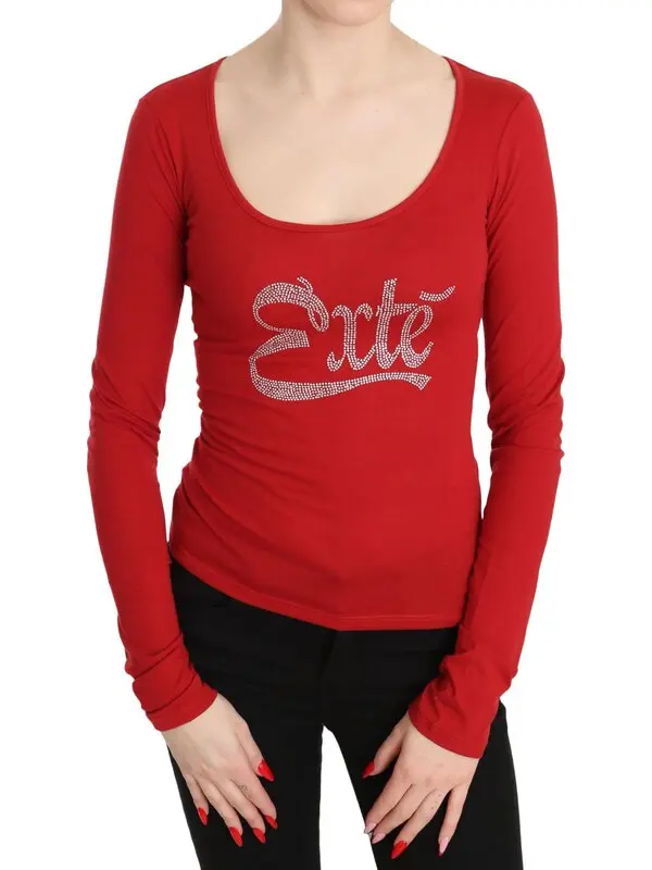 EXTE Crystal Embellished Long Sleeve Top - Red