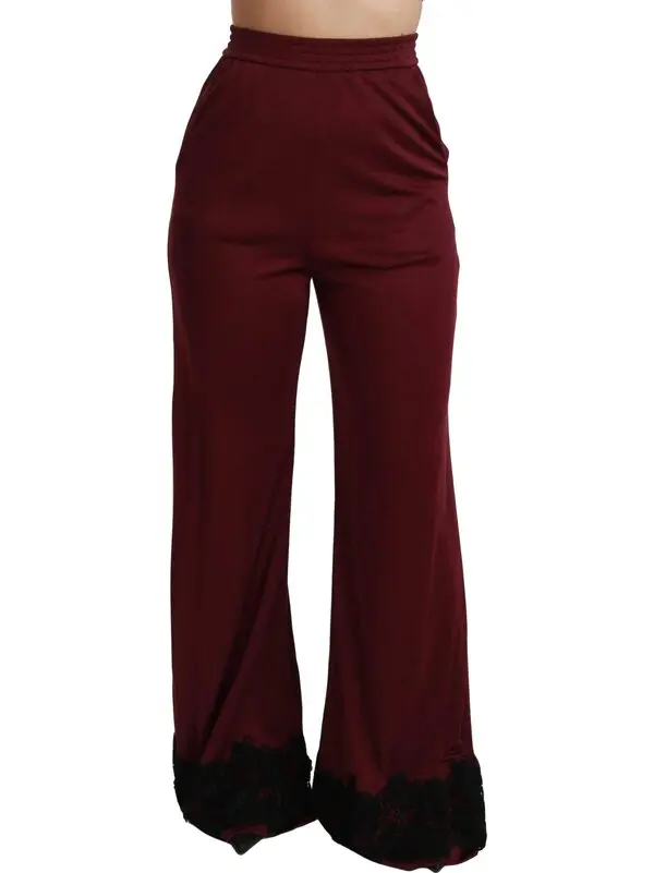 Dolce & Gabbana High Waist Wide Leg Pants With Lace Detailing - Bordeaux