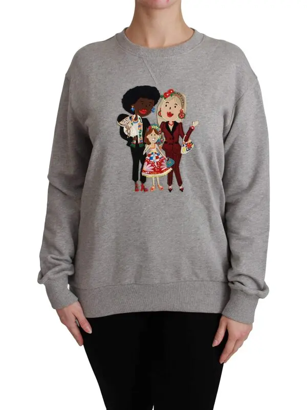 Dolce & Gabbana Crew Neck Cotton Pullover Sweater - Gray