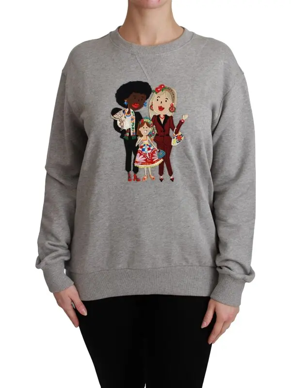 Dolce & Gabbana Crew Neck Cotton Pullover Sweater - Gray