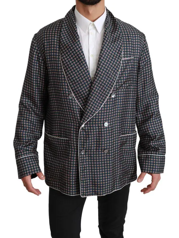 Dolce & Gabbana Patterned Double Breasted Coat - Blue