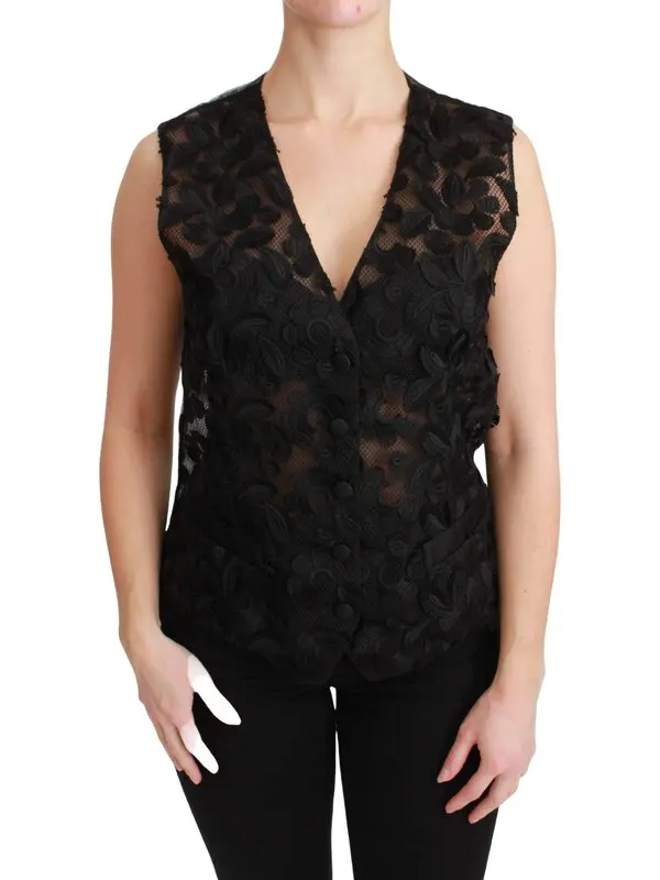 Dolce & Gabbana Floral Brocade Sleeveless Vest - Black