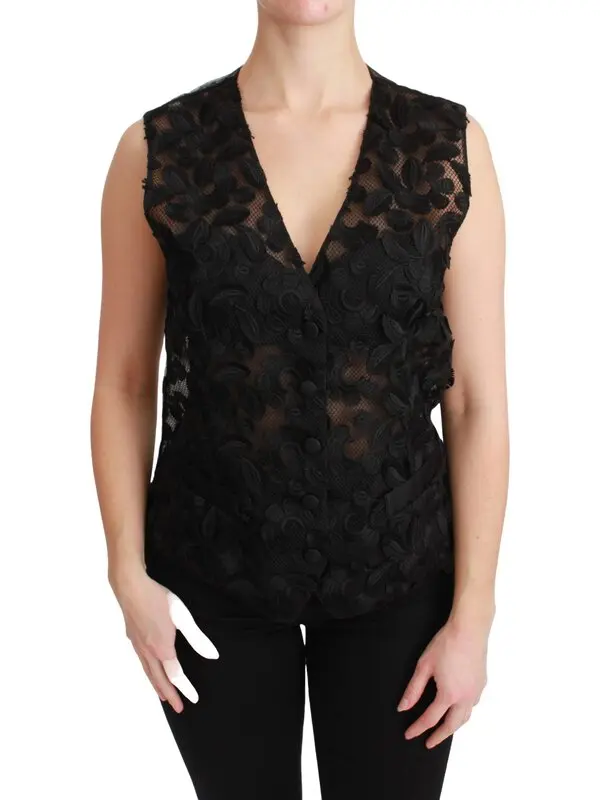 Dolce & Gabbana Floral Brocade Sleeveless Vest - Black
