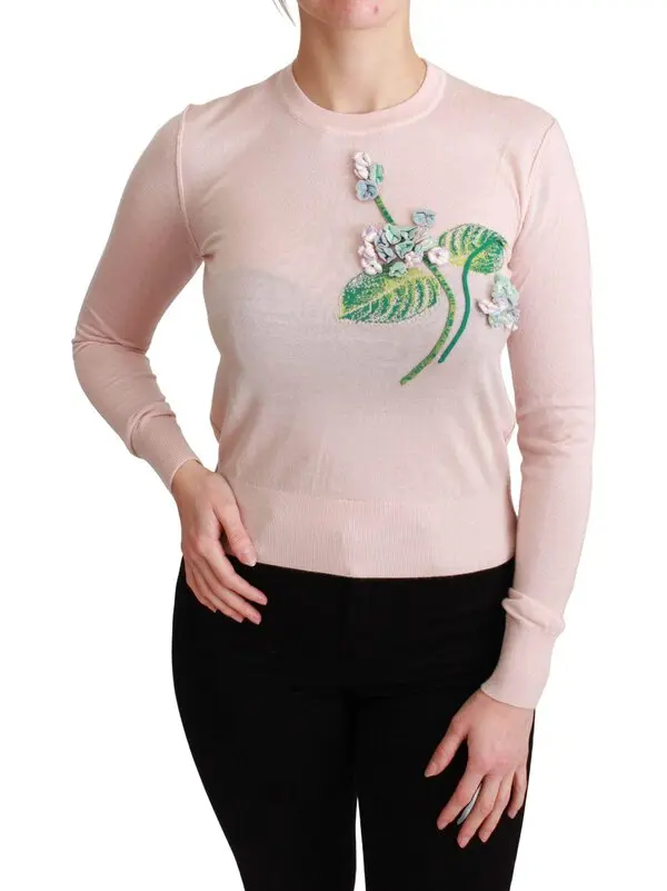 Dolce & Gabbana Floral Silk Cashmere Pullover Sweater - Pink