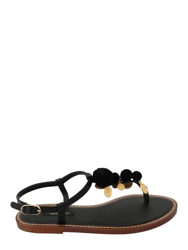 Dolce & Gabbana Leather Thong Sandals - Black