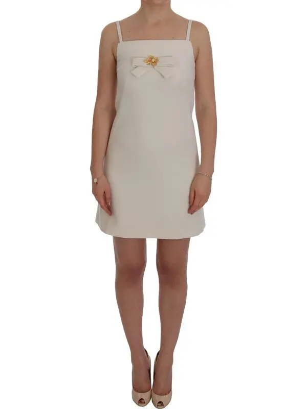Dolce & Gabbana Wool Stretch Brooch Shift Dress - White