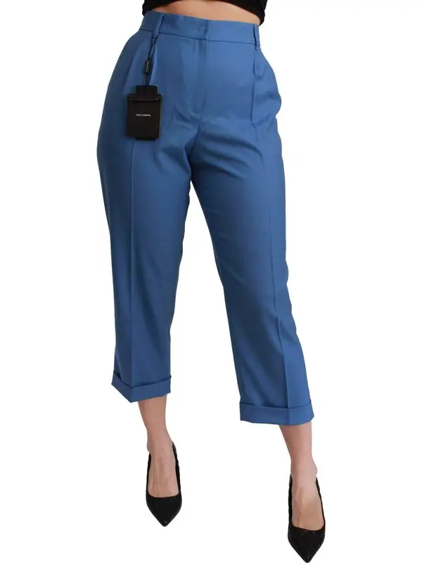 Dolce & Gabbana Pleated Wool Cuffed Cropped Trousers - Blue
