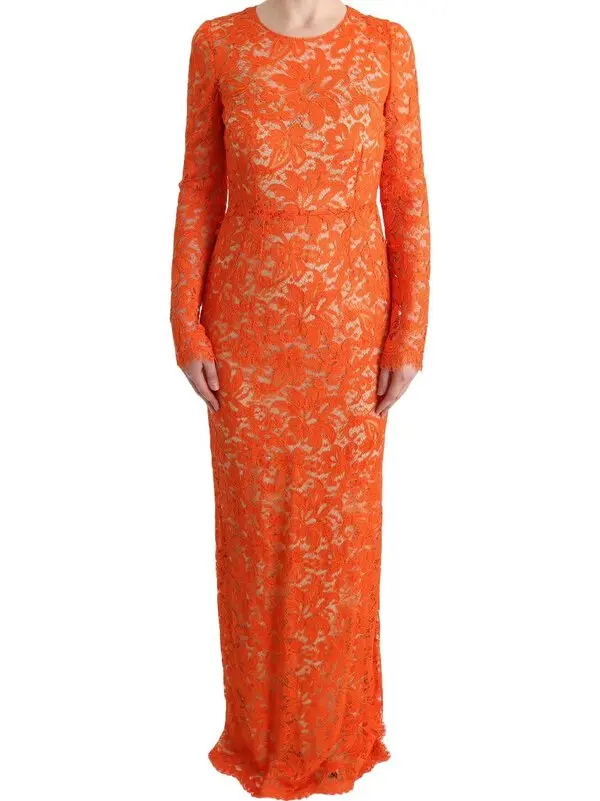 Dolce & Gabbana Floral Ricamo Sheath Long Dress - Orange