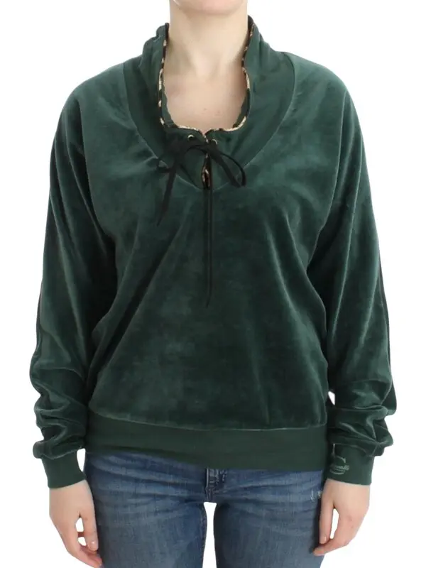 Roberto Cavalli Velvet Cotton Mock Neck Sweater - Green