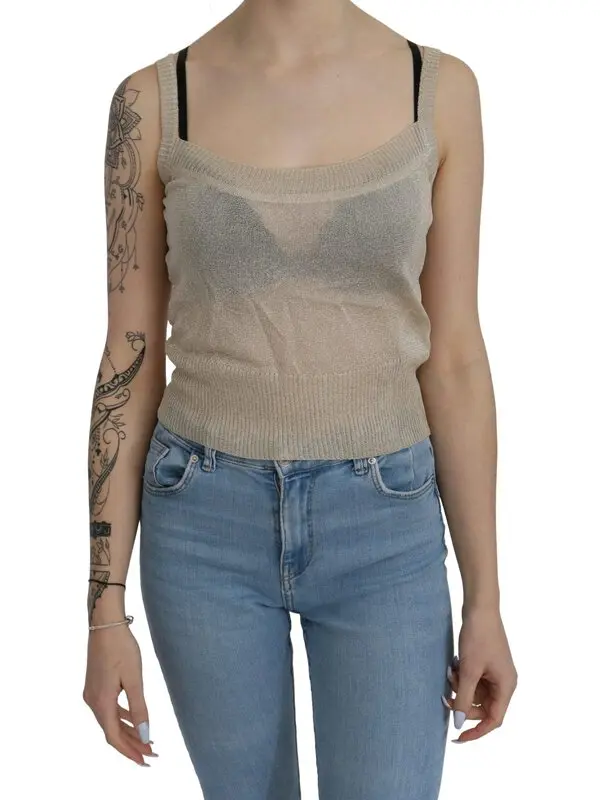 Byblos Sleeveless Spaghetti Strap Sheer Tank Top - Beige