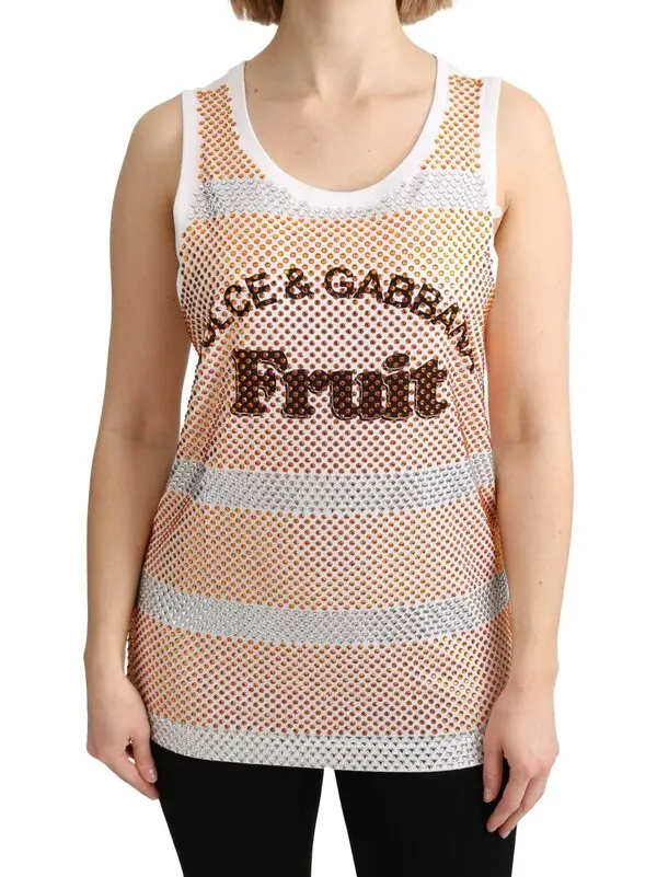 Dolce & Gabbana Crystal Embellished Cotton Tank Top - White