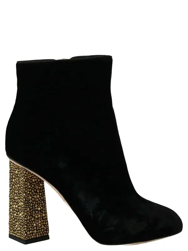 Dolce & Gabbana Velvet Crystal Square Heel Boots - Black