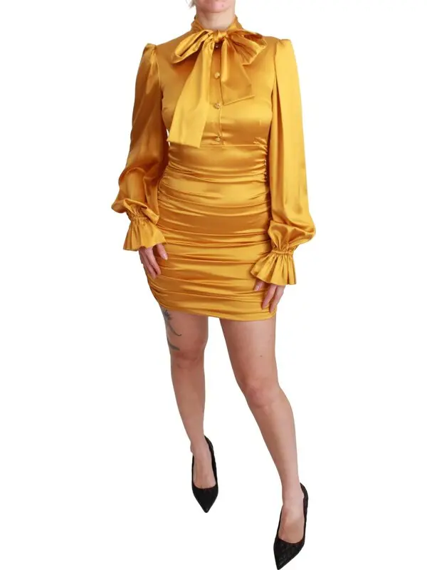 Dolce & Gabbana Silk Stretch Mini Sheath Dress - Yellow