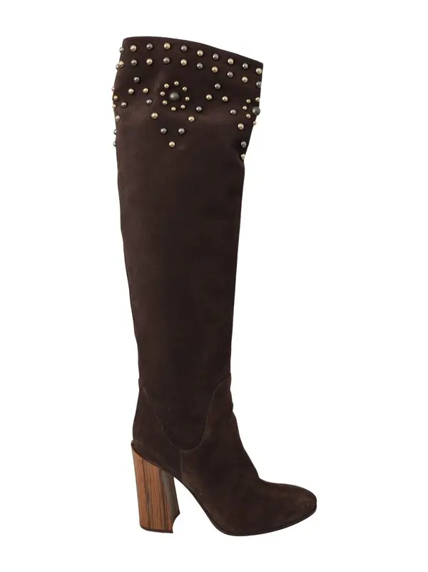 Dolce & Gabbana Suede Studded Knee High Boots - Brown