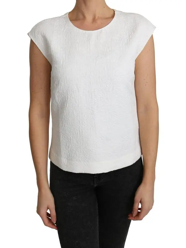 Dolce & Gabbana Floral Brocade Cotton Blend Blouse - White
