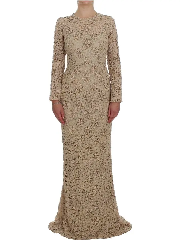 Dolce & Gabbana Floral Lace Maxi Dress - Beige