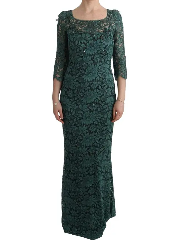 Dolce & Gabbana Floral Crystal Ricamo Sheath Dress - Green