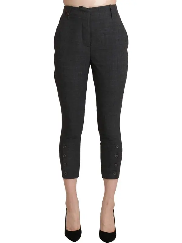 Ermanno Scervino High Waist Capri Cropped Cotton Pants - Black