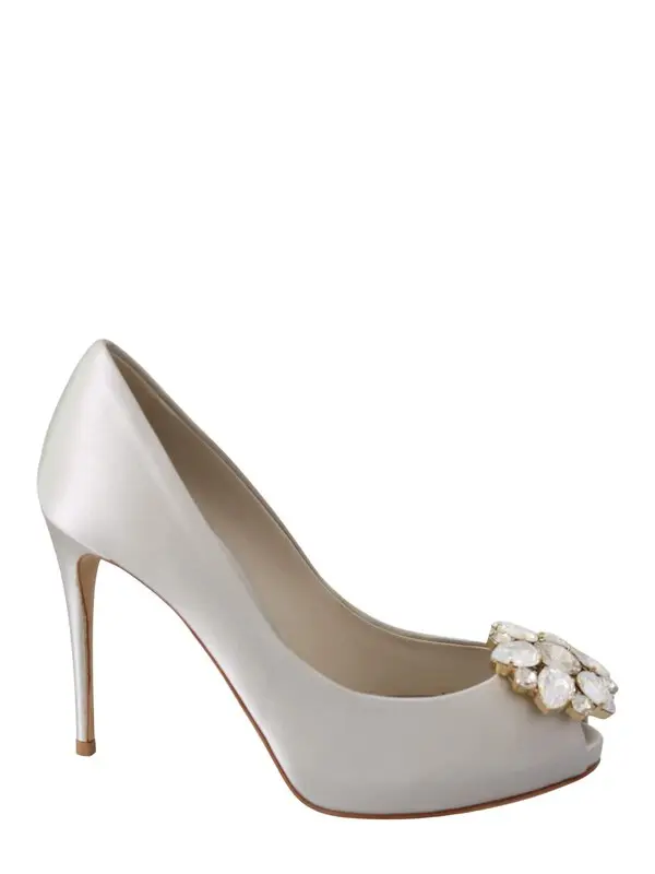 Dolce & Gabbana Crystals Peep Toe Pumps - White