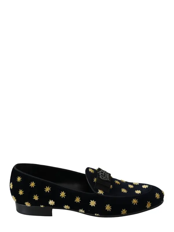 Dolce & Gabbana Velvet Crown Embellished Loafers - Blue