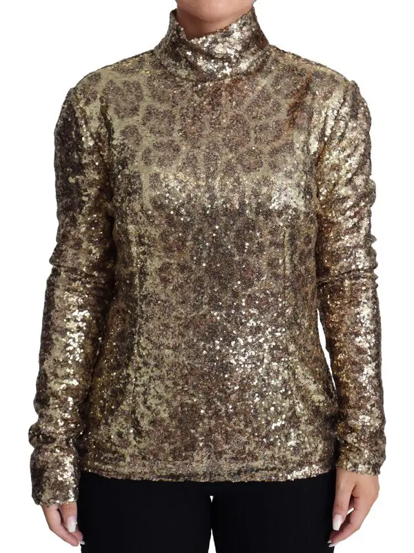 Dolce & Gabbana Leopard Sequined Turtleneck Sweater - Brown