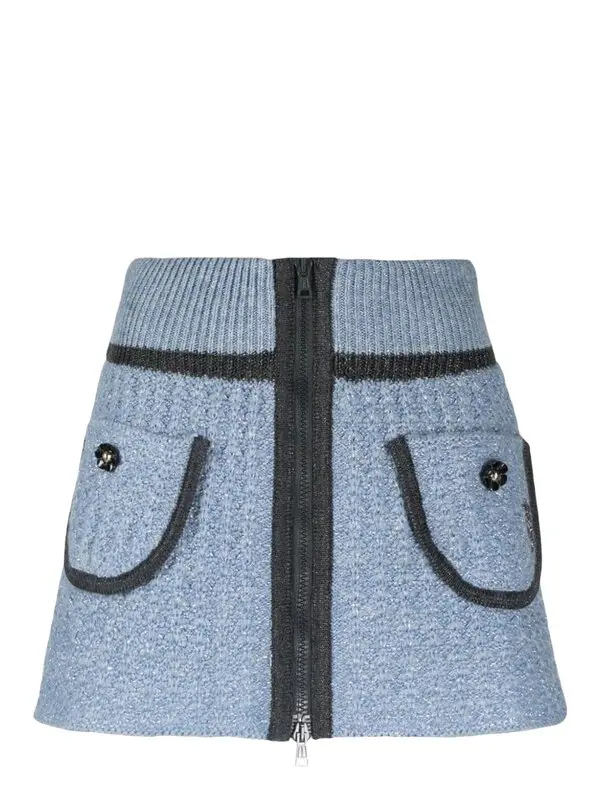 CORMIO Floral-embroidered Knitted Miniskirt - Blue Pervinca