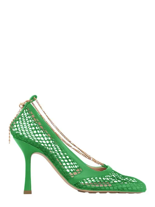 Bottega Veneta Stretch Mesh And Leather 90mm Pumps - Green