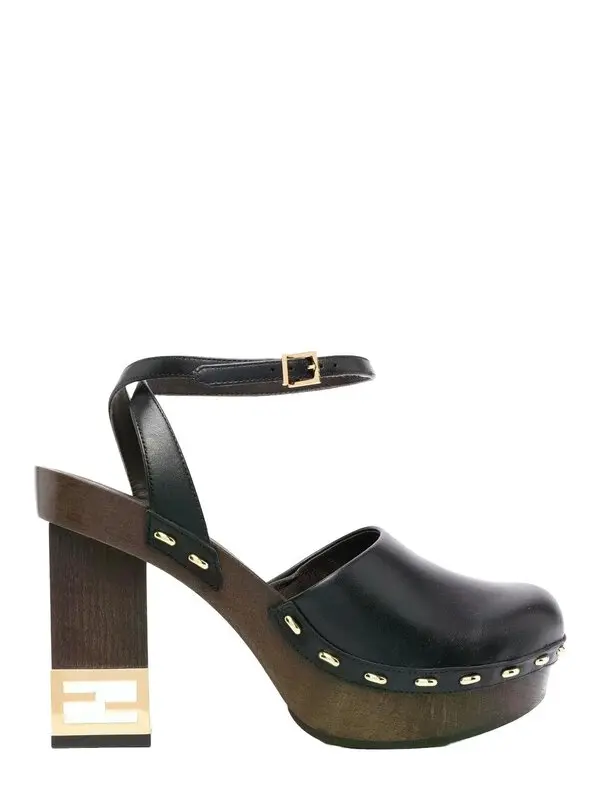 Fendi Baguette Show Leather High-heeled Clogs - Black