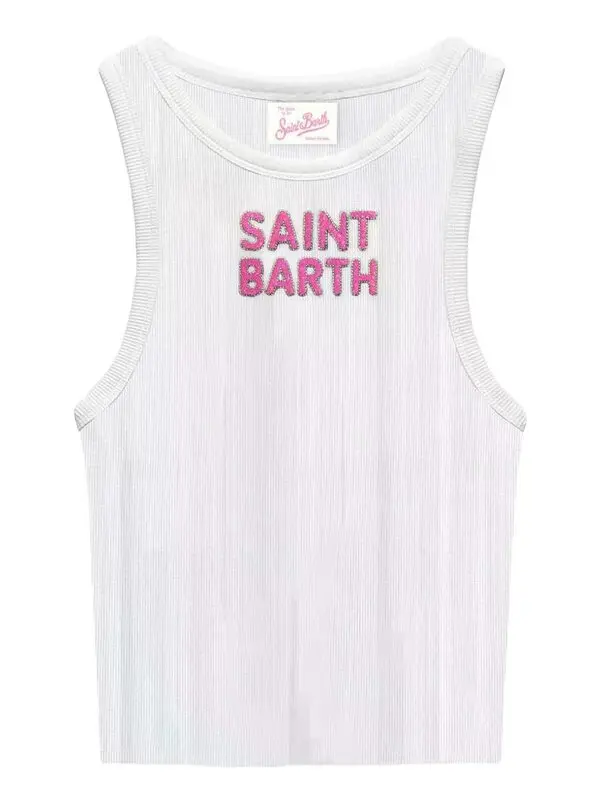 MC2 SAINT BARTH Lettering Ribbed Top - White