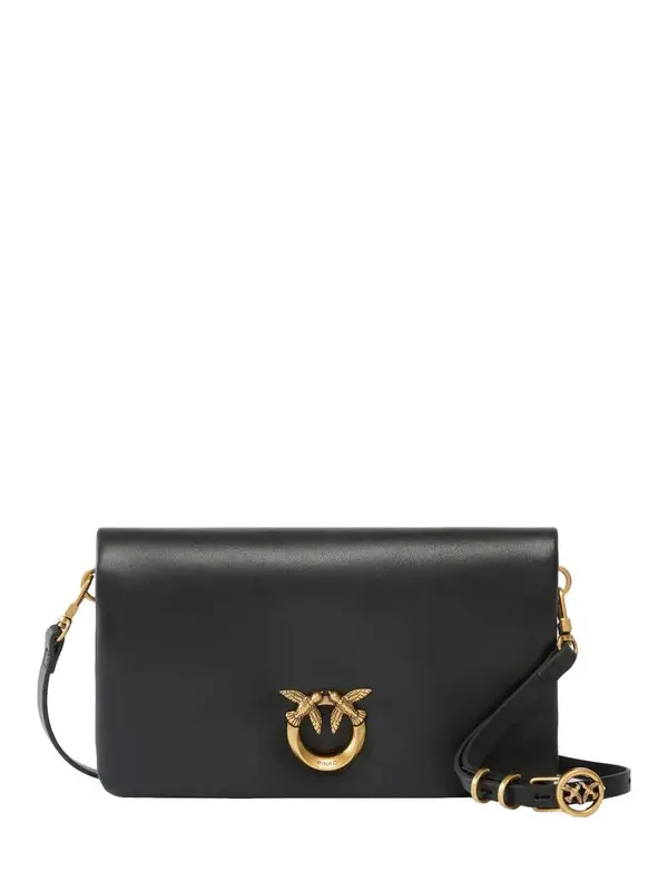 Pinko Small Love Birds Leather Shoulder Bag - Black