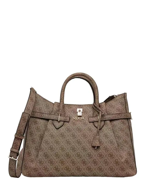 Guess Monogram-print Padlock-detail Tote Bag - Brown
