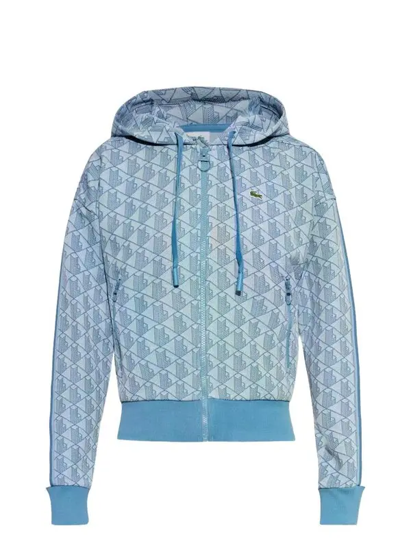 Lacoste Monogram-print Zip-up Hoodie - Blue
