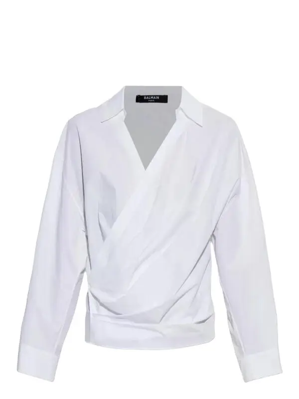 Balmain Wrap-design Cotton Blouse - White