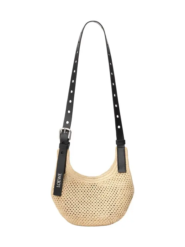 Loewe X Paula's Ibiza Mini Raffia Punch-hole Hobo Bag - Beige