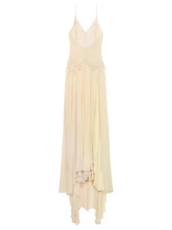 Blumarine Lace-trimmed Georgette Dress - Neutrals