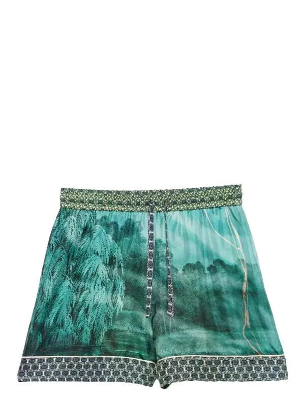 PIERRE-LOUIS MASCIA Landscape-print Silk Shorts - Green