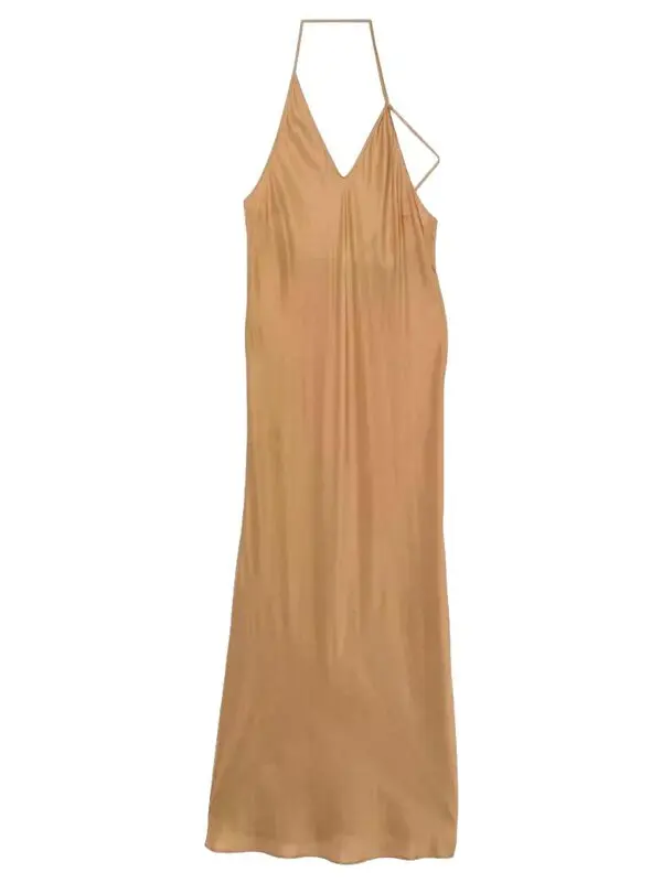 ALYSI Halterneck Slip Midi Dress - Brown