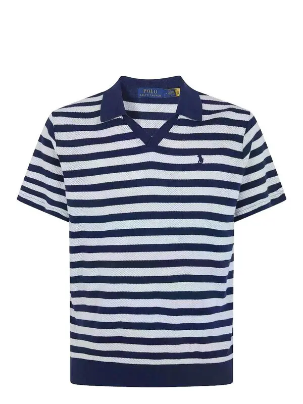 Polo Ralph Lauren Pointelle-knit Striped Polo Shirt - Blue