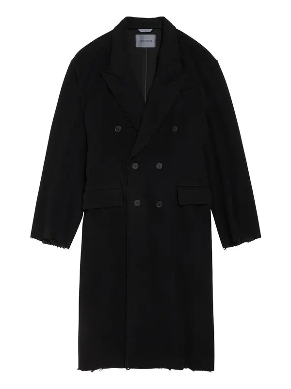 Balenciaga Wool Frayed Overcoat - Black