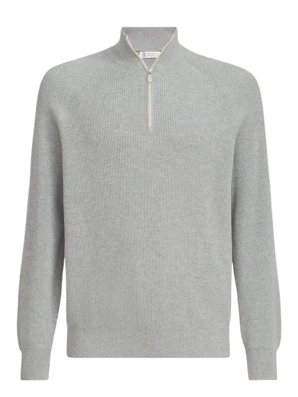 Brunello Cucinelli Cotton Rib-knit Quarter-zip Sweater - Grey