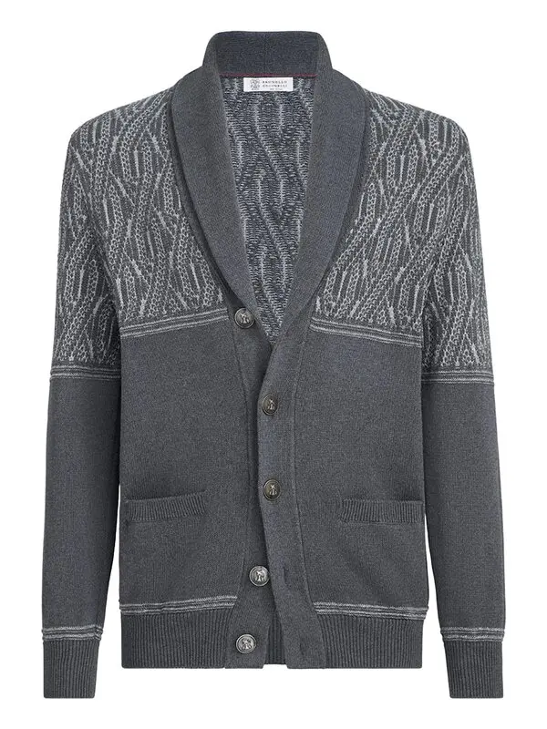 Brunello Cucinelli Cotton Jacquard Shawl Cardigan - Grey