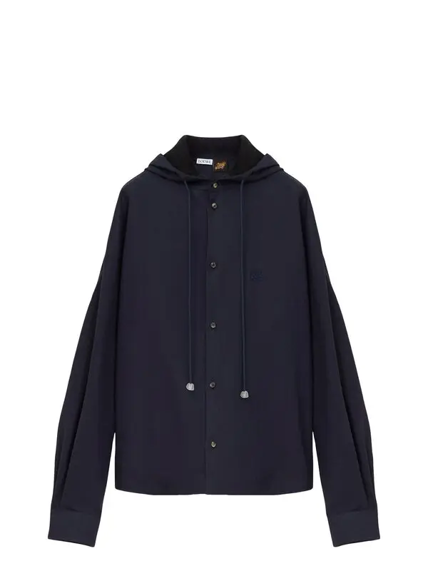 Loewe X Paula's Ibiza Linen-blend Hooded Shirt With Anagram - Navy