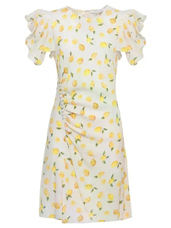 MAR DE MARGARITAS Lemon Print Ruched Mini Dress - Neutrals
