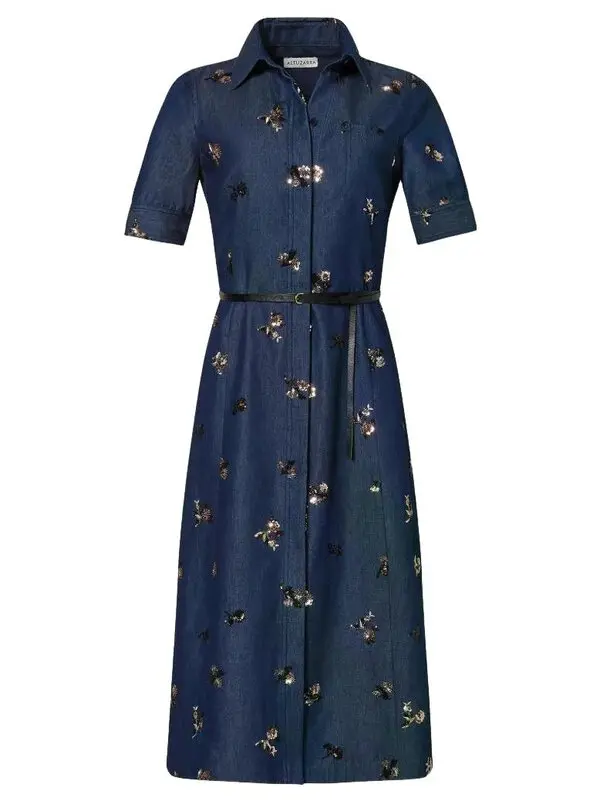Altuzarra Sequin-embellished Floral-print Shirt Dress - Blue