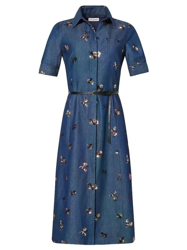 Altuzarra Sequin-embellished Floral-print Shirt Dress - Blue